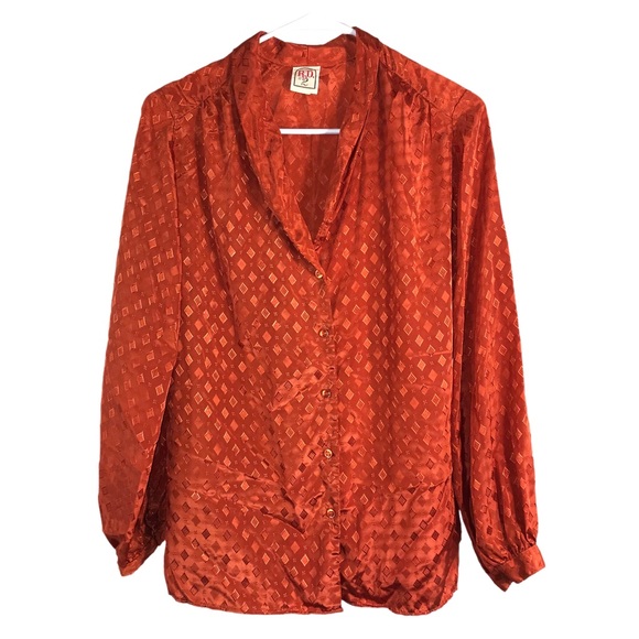 Vintage | Tops | Vintage 98s Orange Damask Blouse | Poshmark